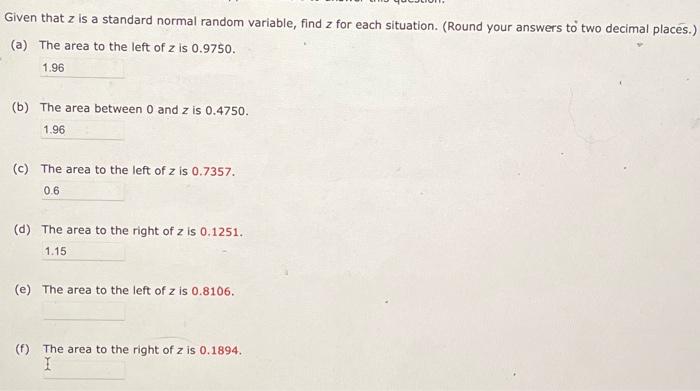 Solved Given that z is a standard normal random variable, | Chegg.com