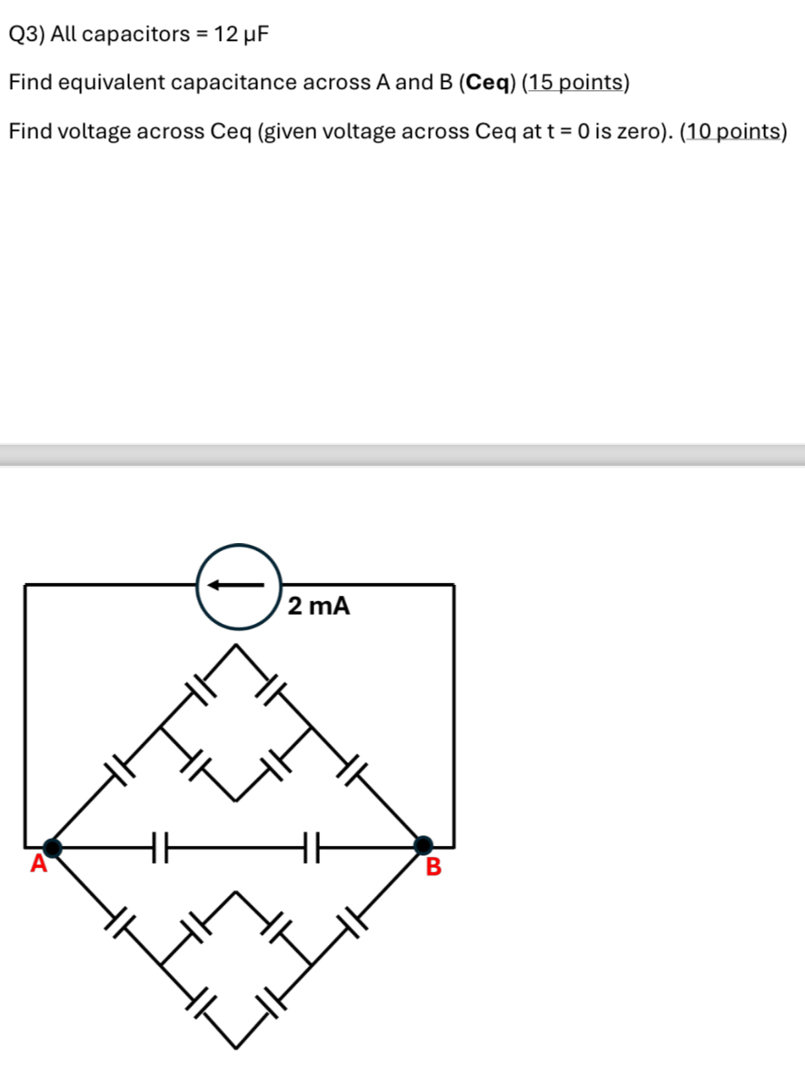 Solved Q3) ﻿All capacitors =12μFFind equivalent capacitance | Chegg.com