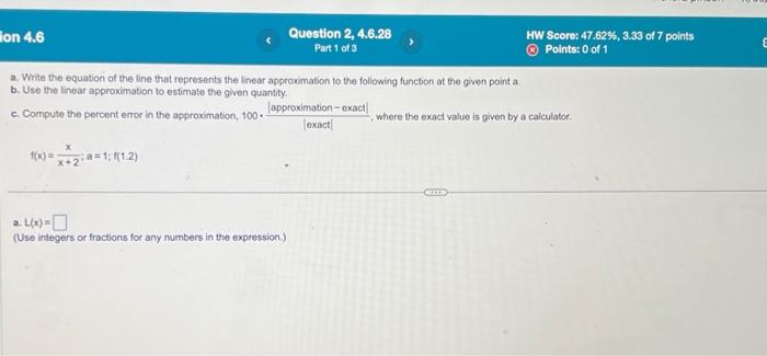 Solved C Compute The Percent Error In The Approximation 6492