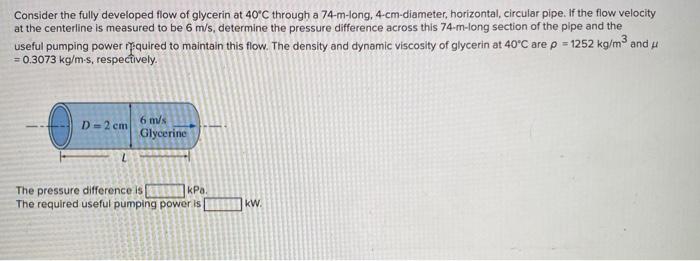 Solved Consider the fully developed flow of glycerin at 40°C | Chegg.com