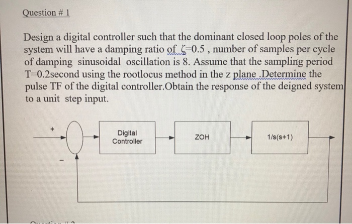 Solved Question #1 Design a digital controller such that the | Chegg.com