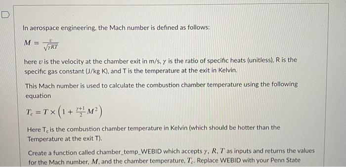 Solved D In aerospace engineering, the Mach number is | Chegg.com