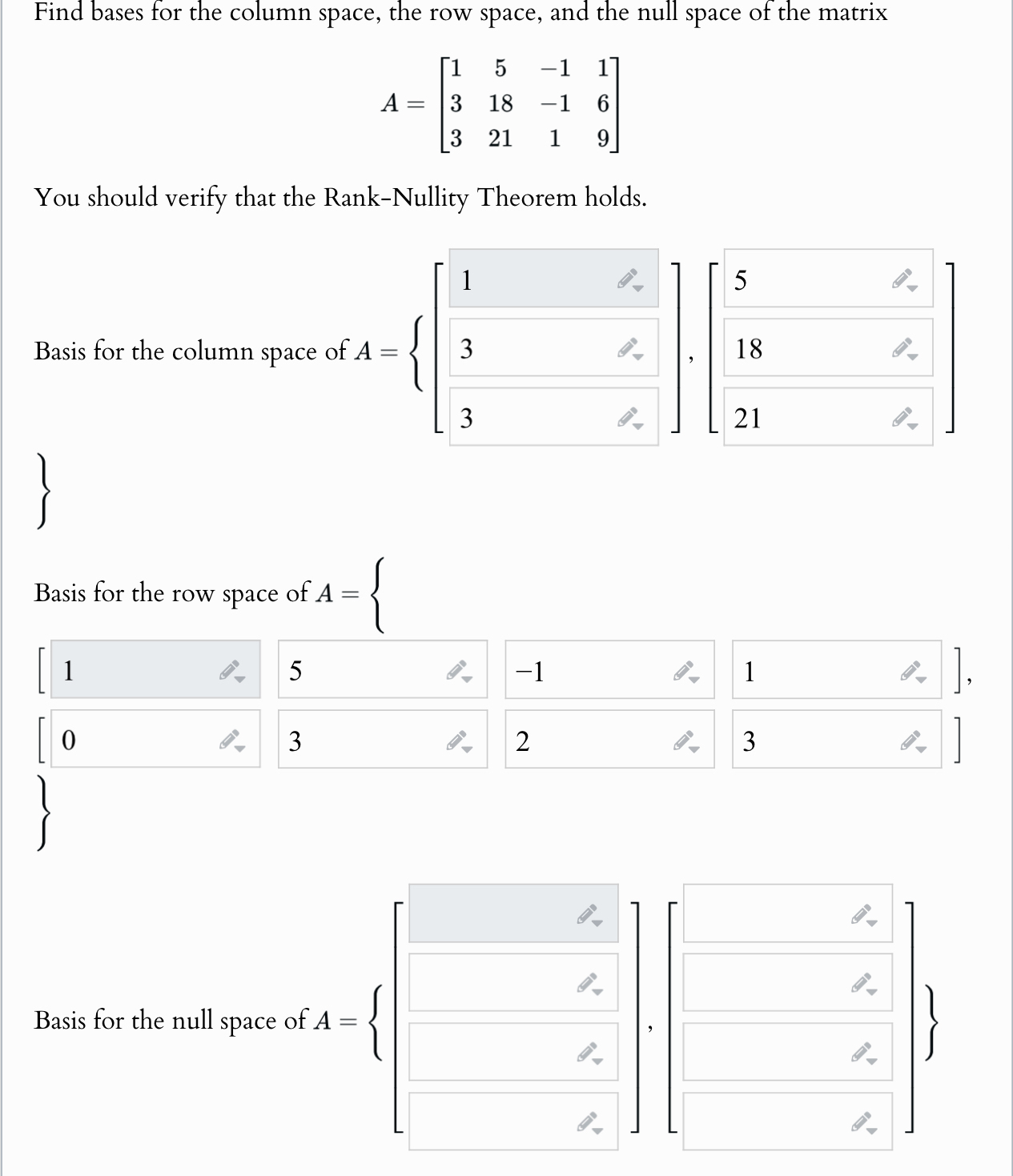 Solved Find bases for the column space, the row space, and | Chegg.com