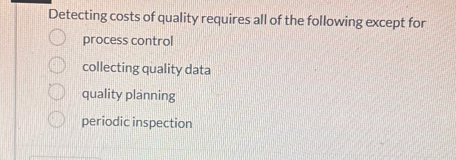 Solved Detecting costs of quality requires all of the | Chegg.com