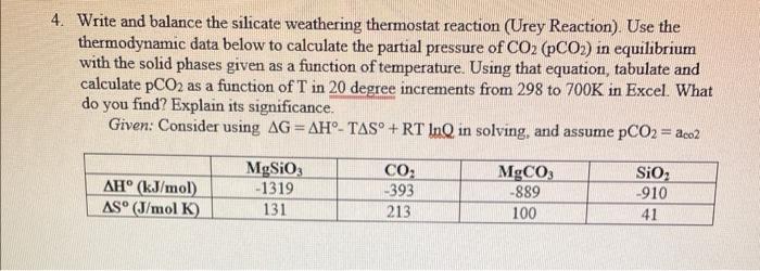 Solved 4. Write and balance the silicate weathering | Chegg.com