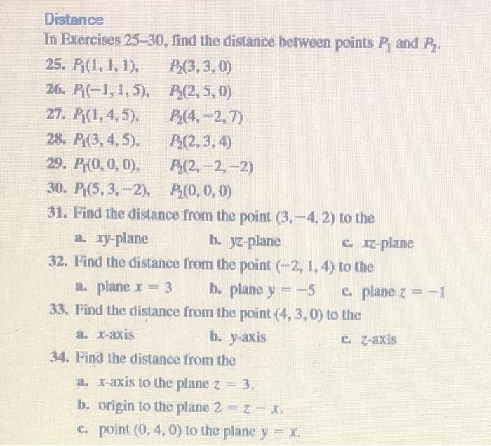 Solved Distance In Exercises 25–30, find the distance | Chegg.com