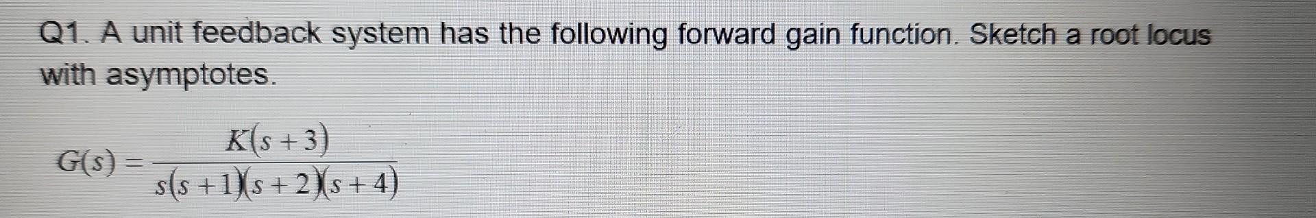 Solved Q1. A unit feedback system has the following forward | Chegg.com