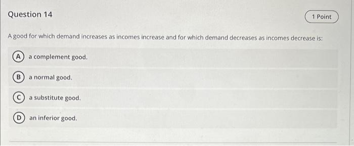 Solved A good for which demand increases as incomes increase | Chegg.com