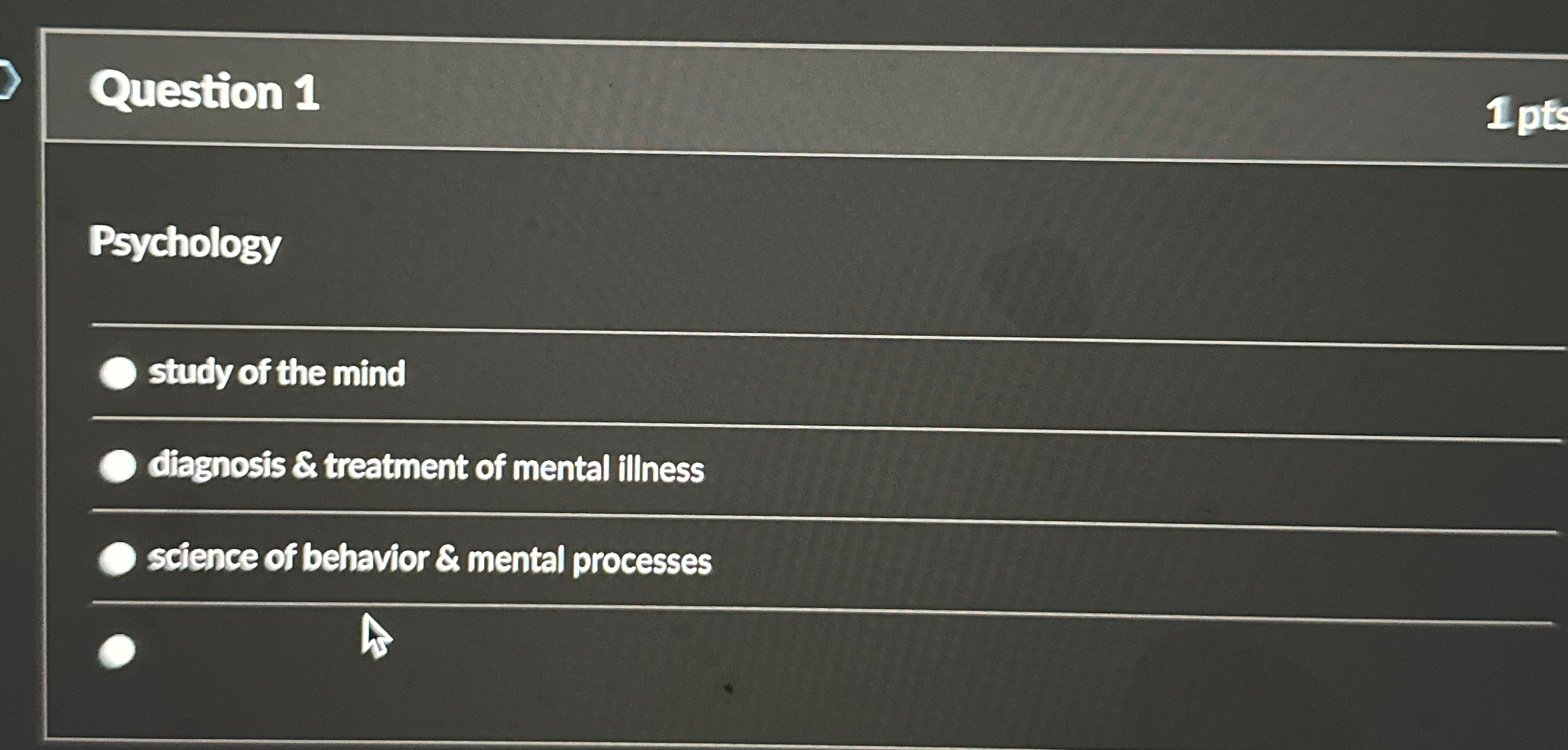 Solved Question 1Psychologystudy of the minddiagnosis & | Chegg.com