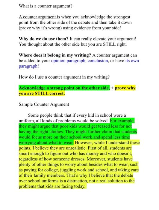 Solved what will be the counter argument eassay? I have to | Chegg.com
