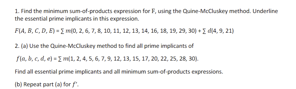 Find the minimum sum-of-products expression for F, | Chegg.com