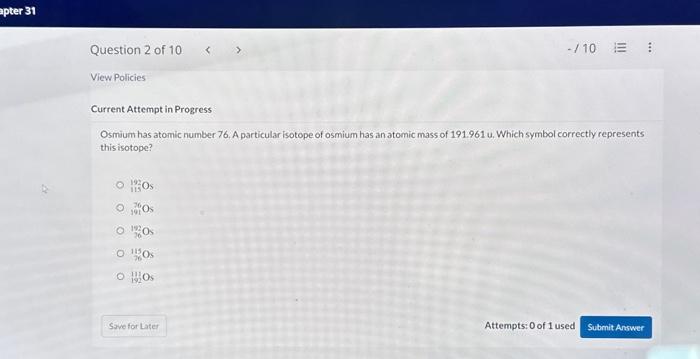 Solved Osmium has atomic number 76. A particular isotope of | Chegg.com