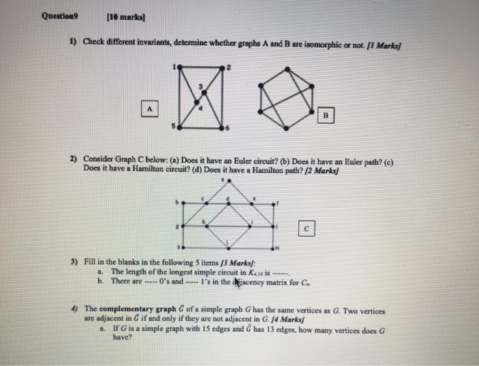 Solved Question 9 [10 marks] 1) Check different invariants, | Chegg.com