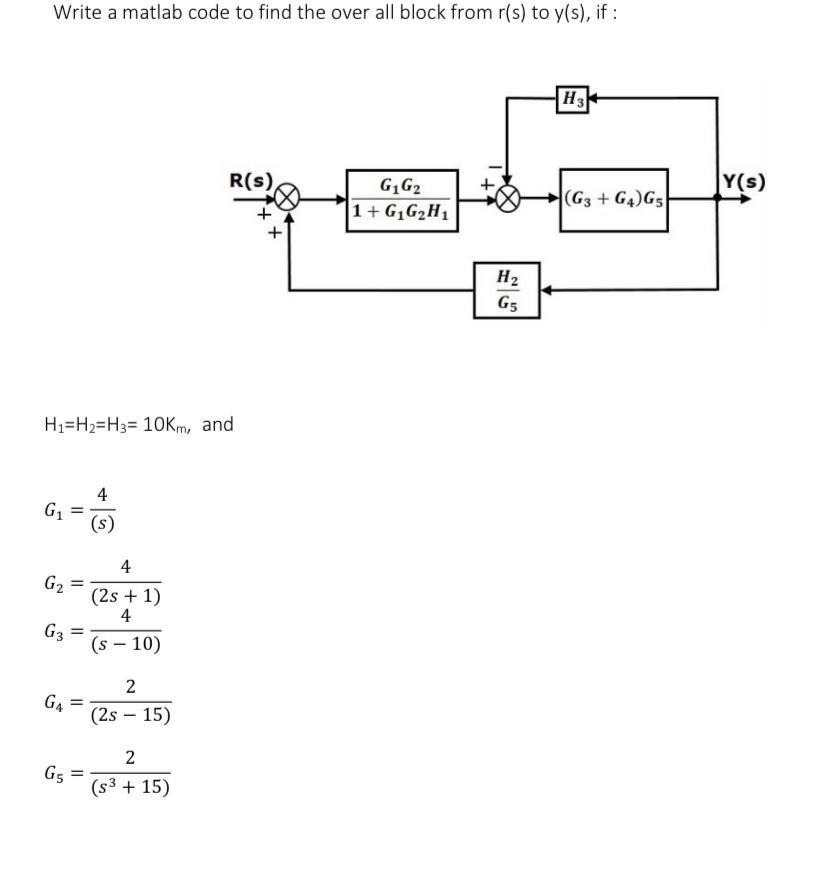 Solved Write a matlab code to find the over all block from | Chegg.com