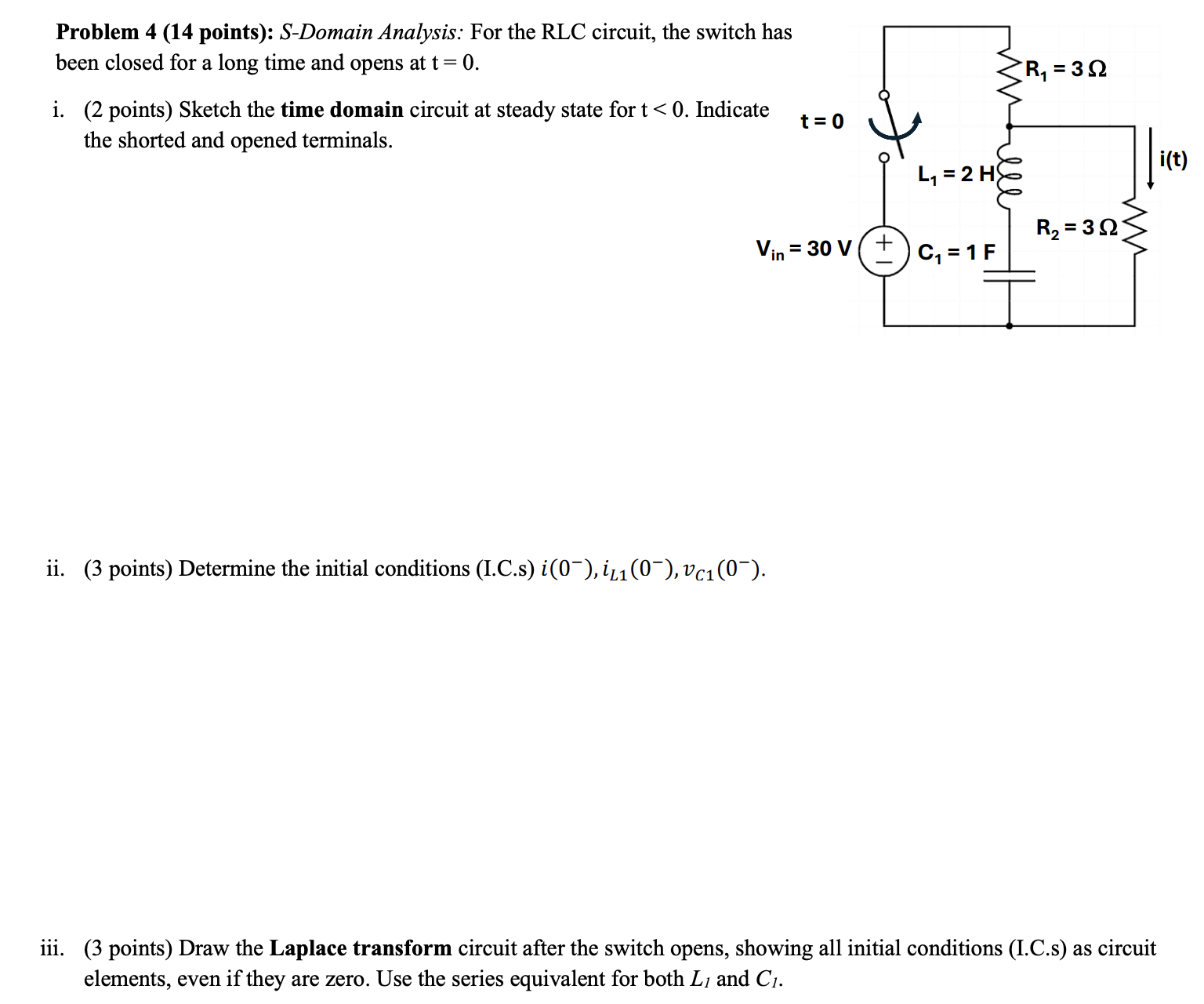 Solved S-Domain Analysis: For the RLC ﻿circuit, the switch : | Chegg.com