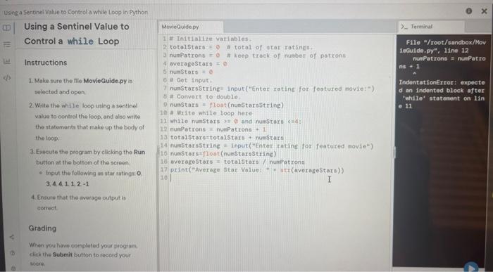 Solved Using a Sentinel Value to MarieGiuide py y. Terminal | Chegg.com