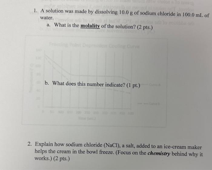Solved 1. A solution was made by dissolving 210.0 g of | Chegg.com