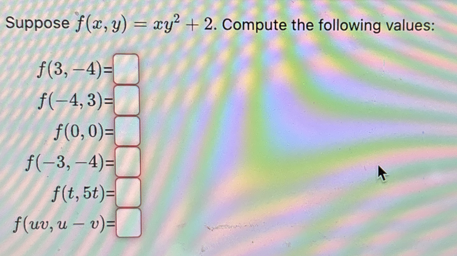 Solved Suppose f(x,y)=xy2+2. ﻿Compute the following | Chegg.com