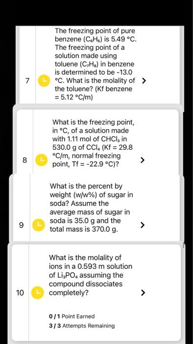 Solved The freezing point of pure benzene (C6H6) is 5.49∘C. | Chegg.com