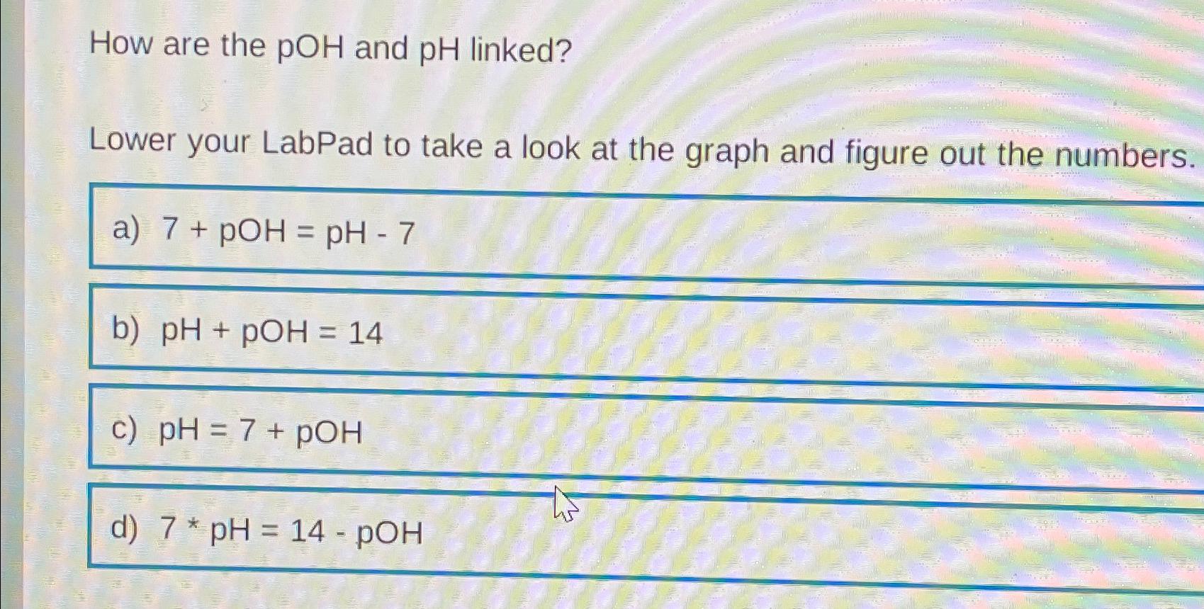 Solved How are the pOH and pH linked?\\nLower your LabPad to | Chegg.com