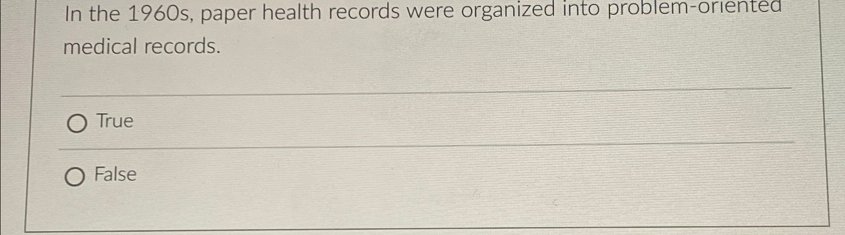 Solved In the 1960 ﻿s, ﻿paper health records were organized | Chegg.com