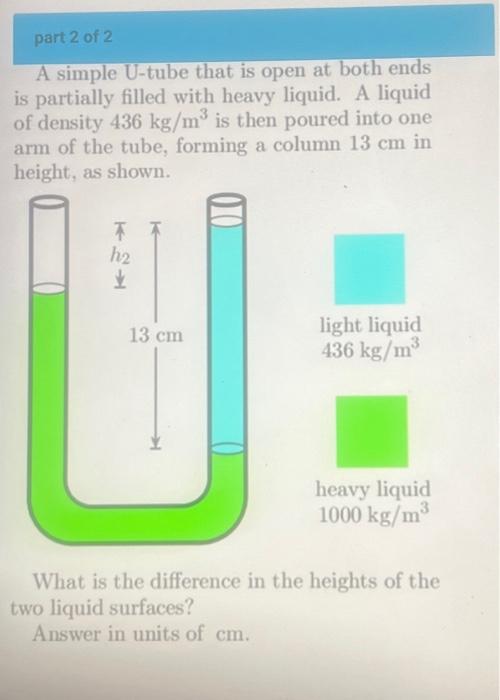 Solved part 1 of 2 A simple U-tube that is open at both ends | Chegg.com