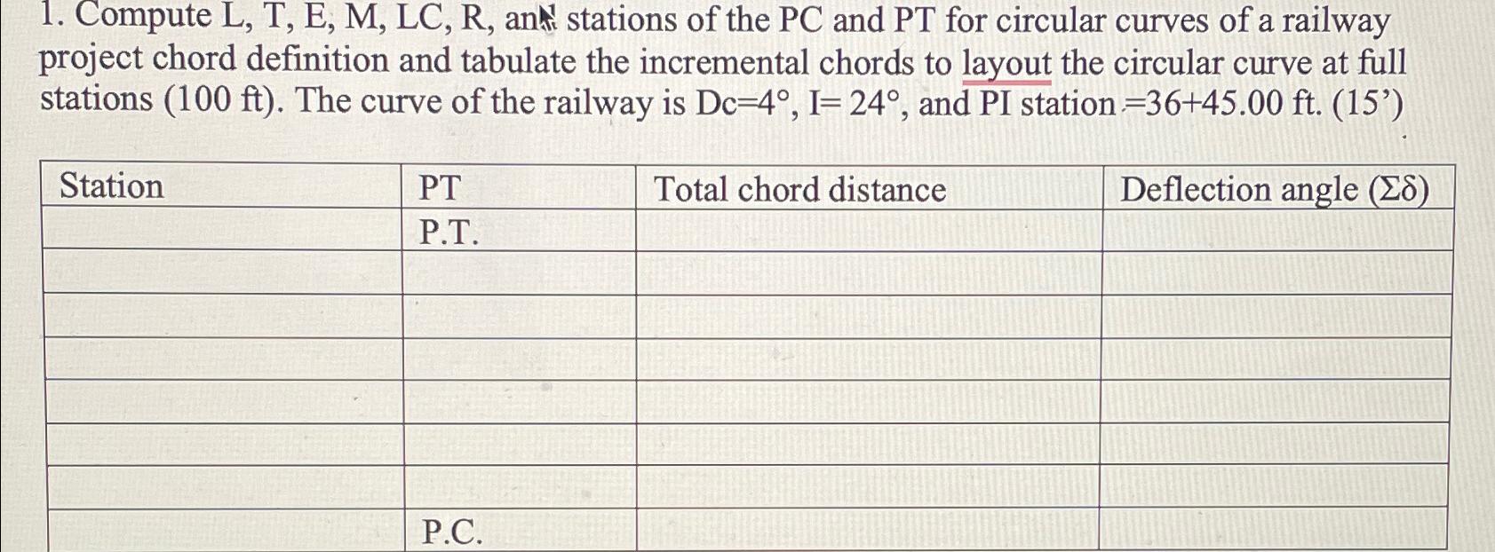 Solved Compute L, ﻿T, ﻿E, ﻿M, ﻿LC, ﻿R, ﻿and stations of the | Chegg.com