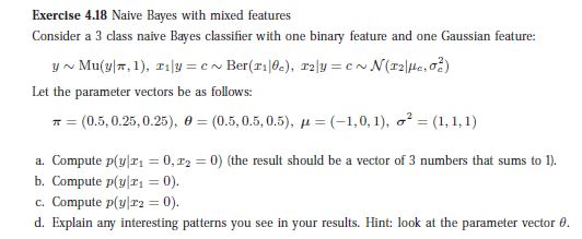 Solved Exercise 4.18 ﻿Naive Bayes with mixed | Chegg.com