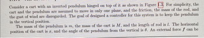 Consider a cart with an inverted pendulum hinged on | Chegg.com