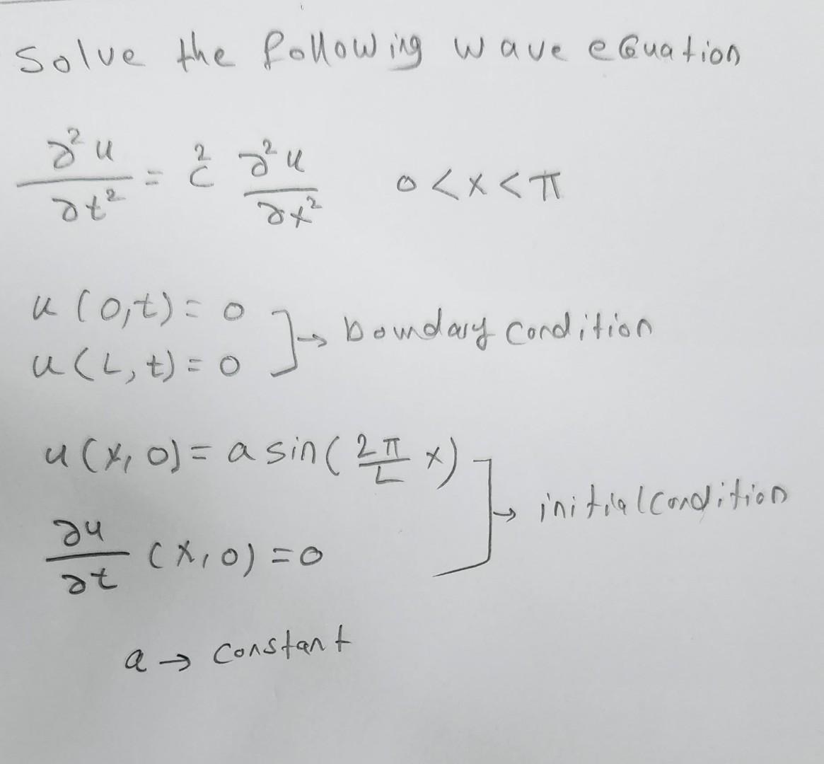 Solved Solve the following wave equation ∂t2∂2u=c2∂x2∂2u0 | Chegg.com