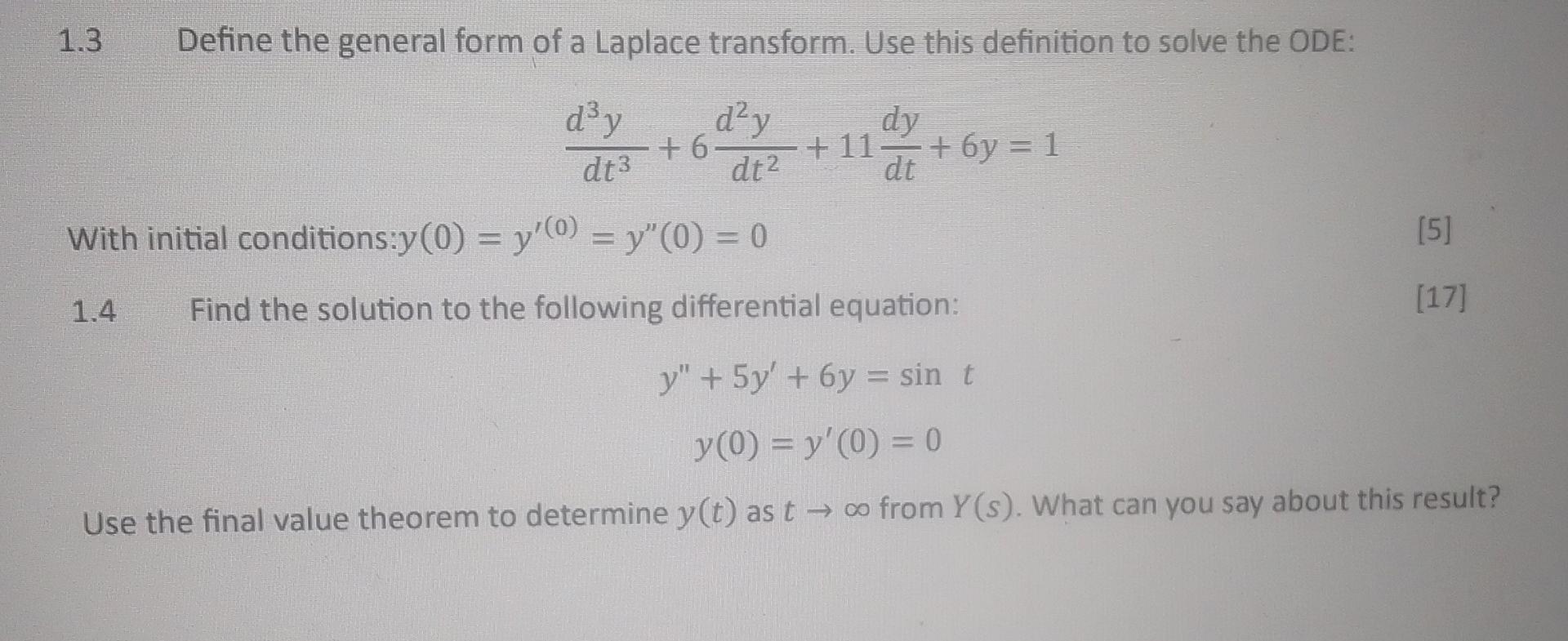 1.3 Define the general form of a Laplace transform. | Chegg.com