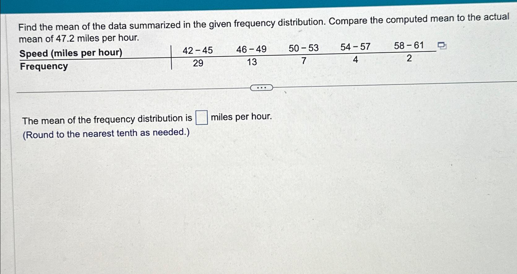 Solved Find the mean of the data summarized in the given | Chegg.com
