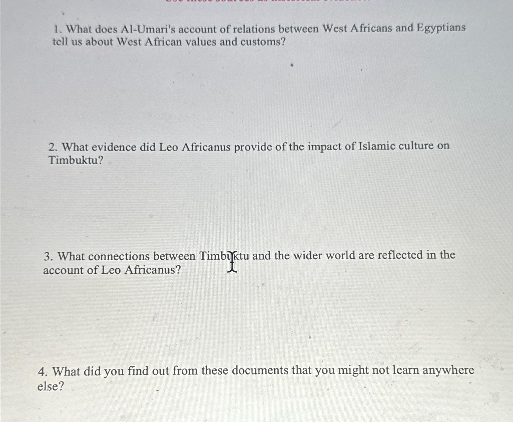 Solved What does Al-Umari's account of relations between | Chegg.com