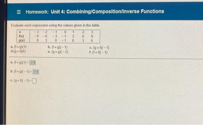 Solved = Homework: Unit 4: Combining/Composition/Inverse | Chegg.com