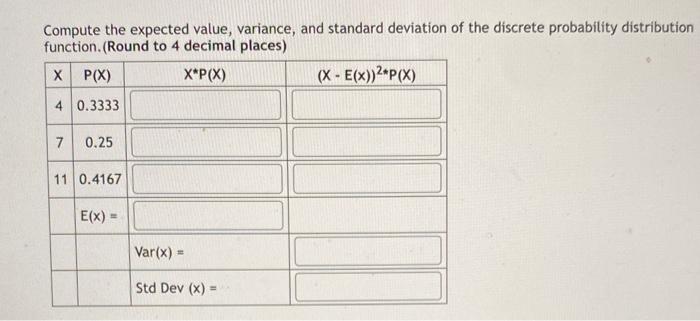 Solved Compute The Expected Value Variance And Standard