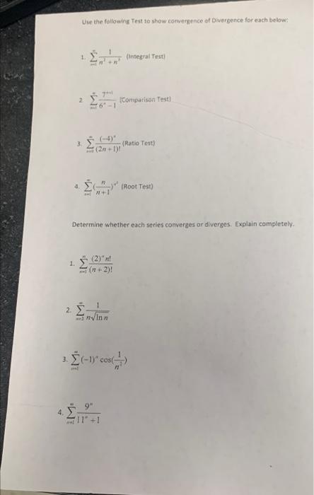 Solved Use the following Test to show convergence of | Chegg.com