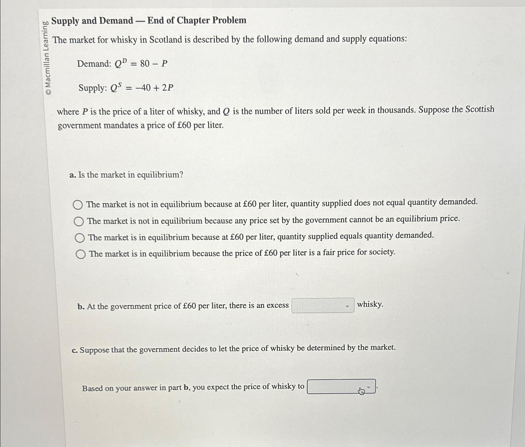 Solved Supply and Demand — ﻿End of Chapter ProblemThe market | Chegg.com