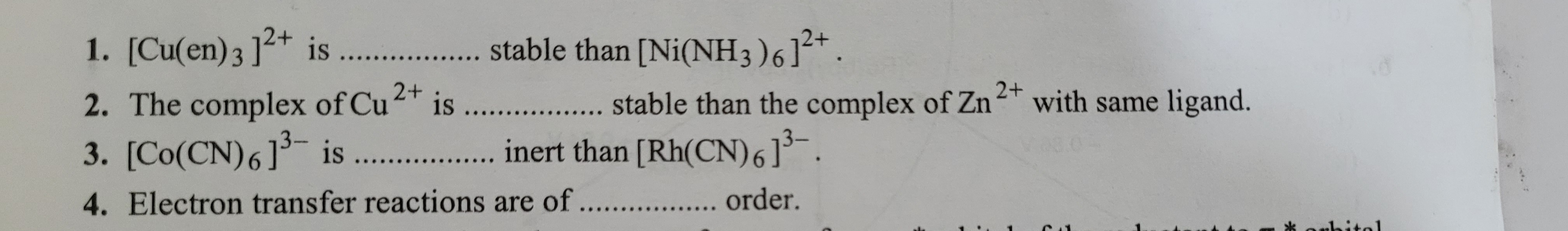 Solved [Cu(en)3]2+ ﻿isstable than [Ni(NH3)6]2+.The complex | Chegg.com