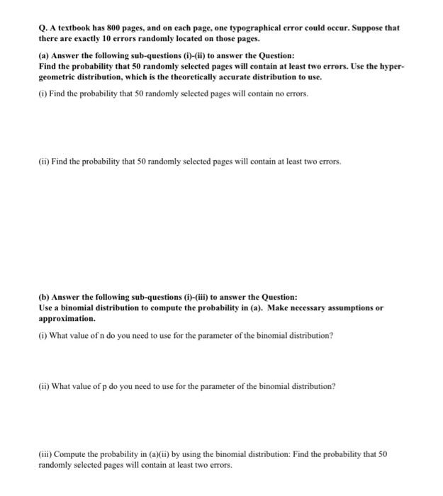 Solved textbook has 800 pages, and on each page, one | Chegg.com