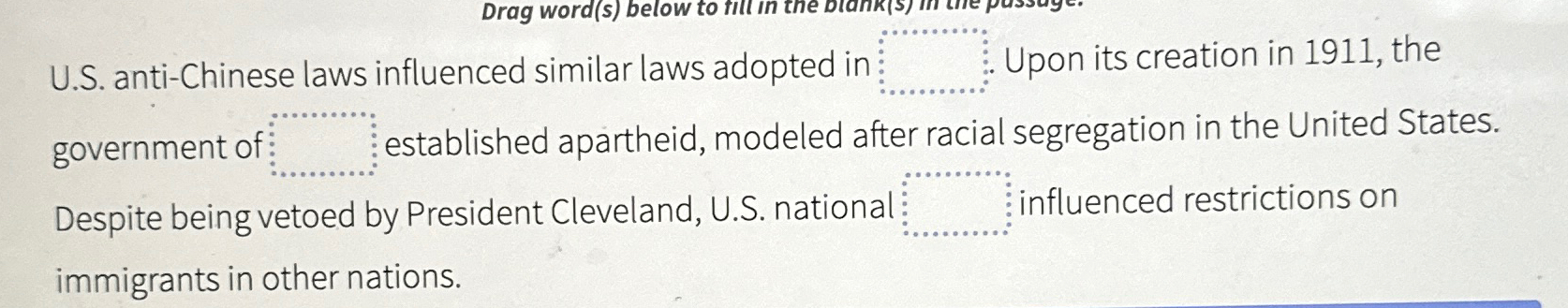 Solved U.S. ﻿anti-Chinese laws influenced similar laws | Chegg.com
