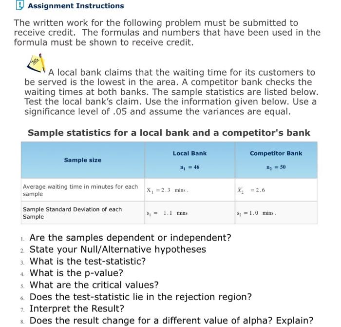Solved Assignment Instructions The written work for the | Chegg.com