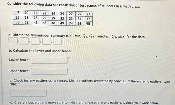 Solved Consider the following data set consisting of test | Chegg.com