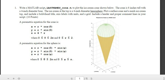 Solved 1. Write a MATLAB script, LASTNAMES_cone...to plot | Chegg.com