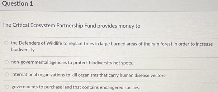 Solved Question 1 The Critical Ecosystem Partnership Fund | Chegg.com