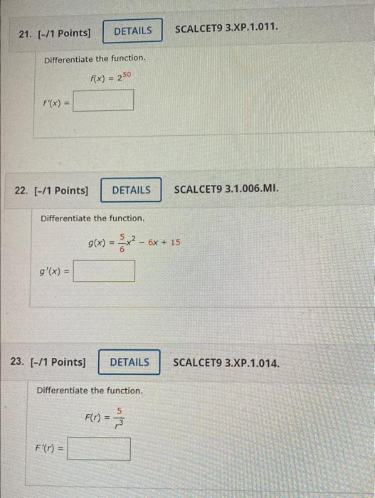 Solved SCALCET9 3.XP.1.011. Differentiate the function. | Chegg.com