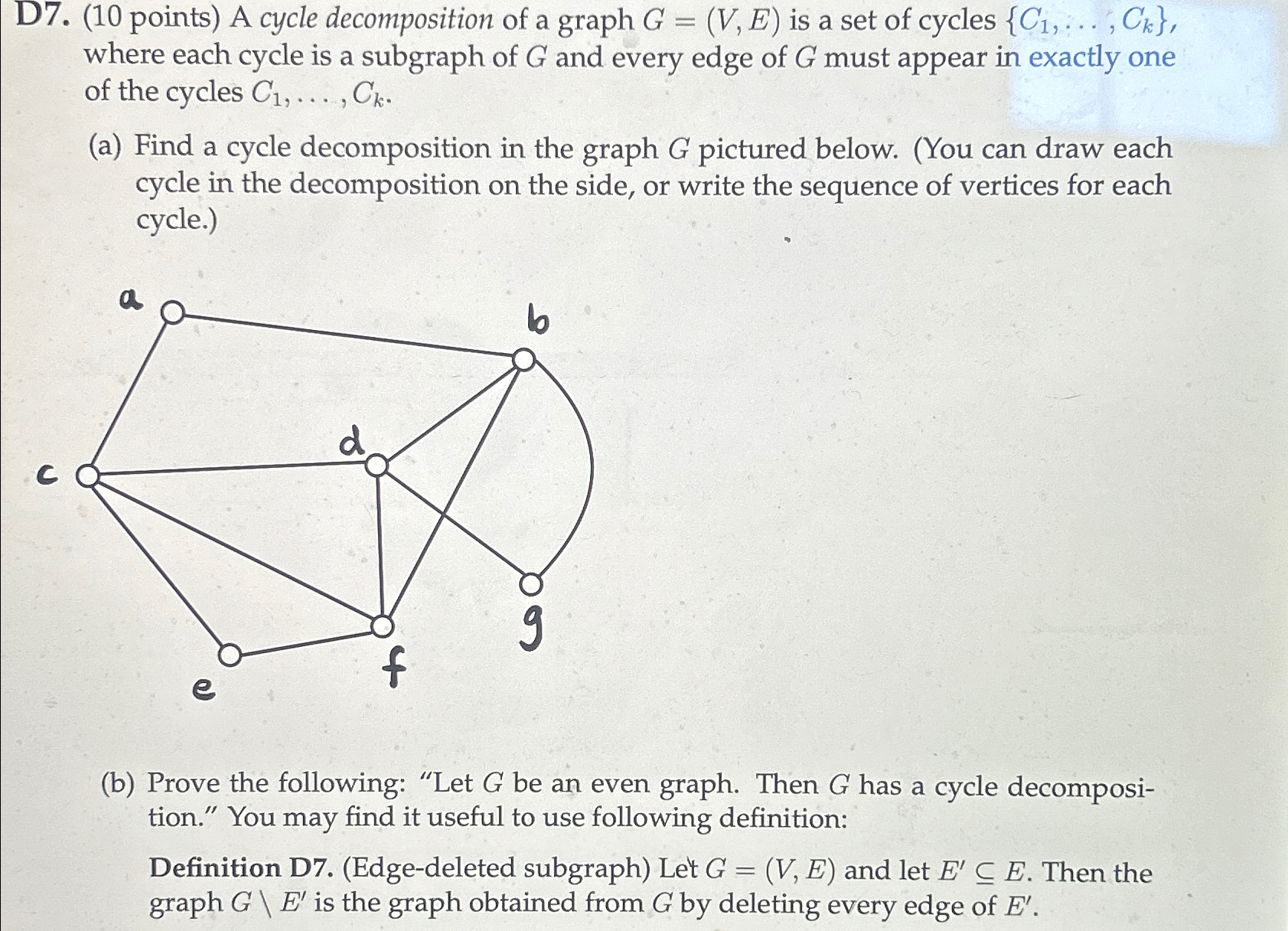 Solved D7 10 ﻿points ﻿a Cycle Decomposition Of A Graph