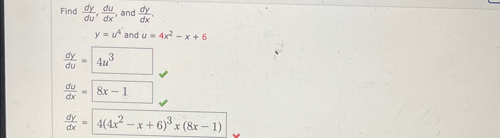 Solved Find dydu,dudx, ﻿and dydxy=u4 ﻿and | Chegg.com