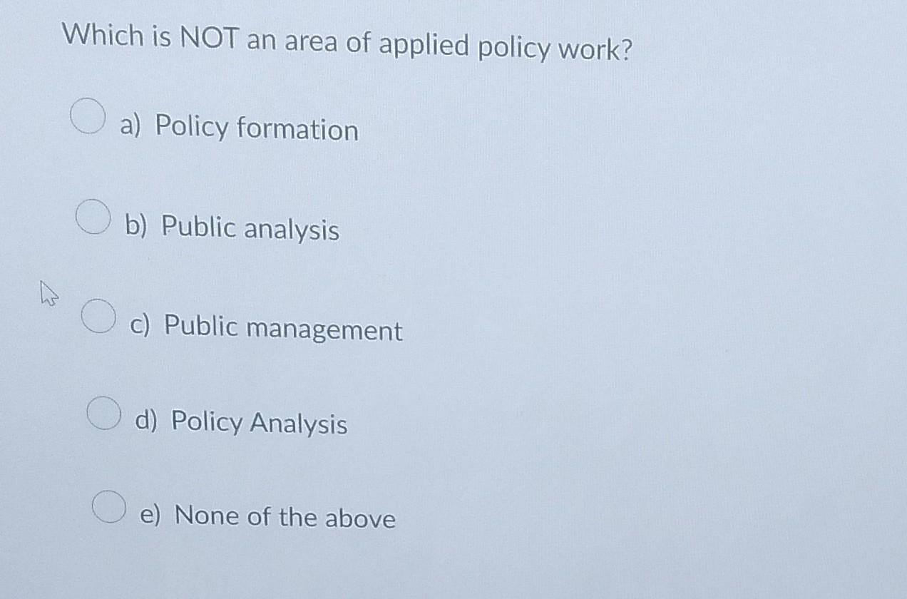 Which is NOT an area of applied policy work? a) | Chegg.com