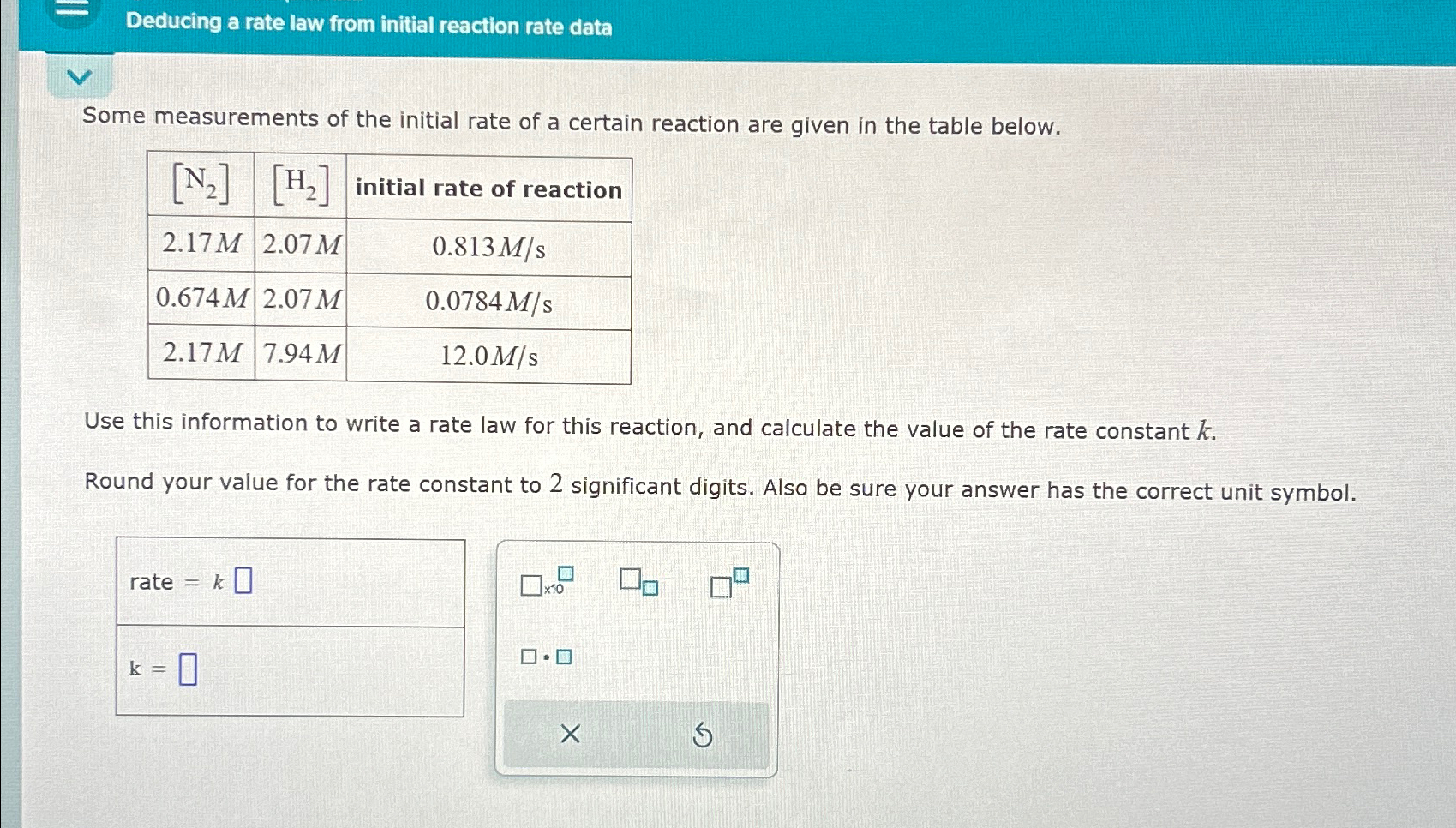 Solved Deducing a rate law from initial reaction rate | Chegg.com