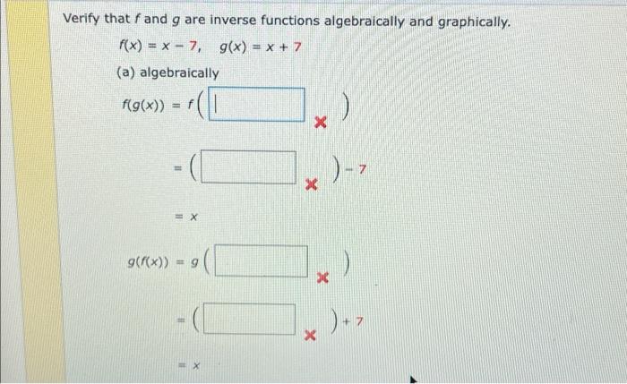 Solved Verify that f and g are inverse functions | Chegg.com